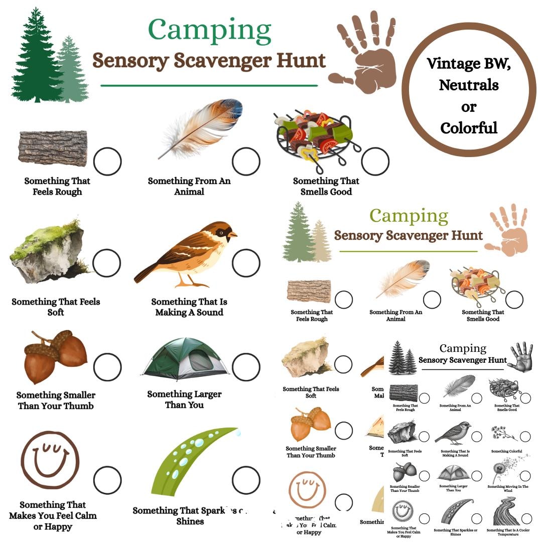 Camping Sensory Scavenger Hunt Printable for Kids, Nature Camping ...
