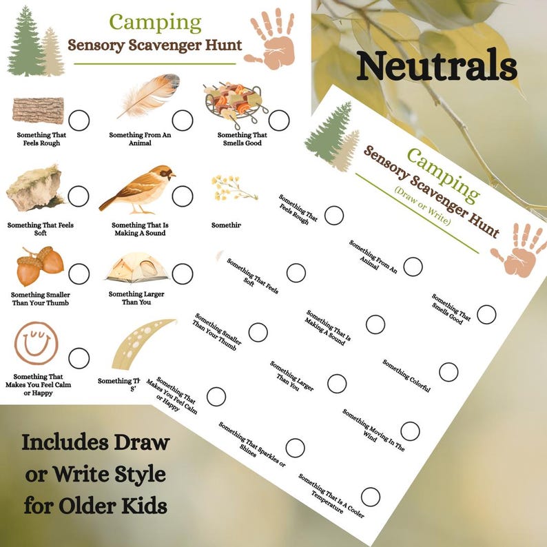Camping Sensory Scavenger Hunt Printable for Kids, Nature Camping ...