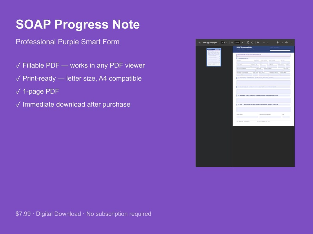 Fillable SOAP Progress Note PDF | Therapy Clinical Form (digital ...
