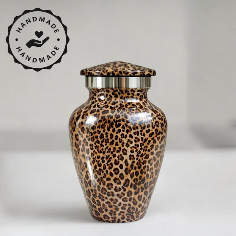 Leopard Print Cremation Urn Set – Adult Urn With Mini Keepsake Urns for ...