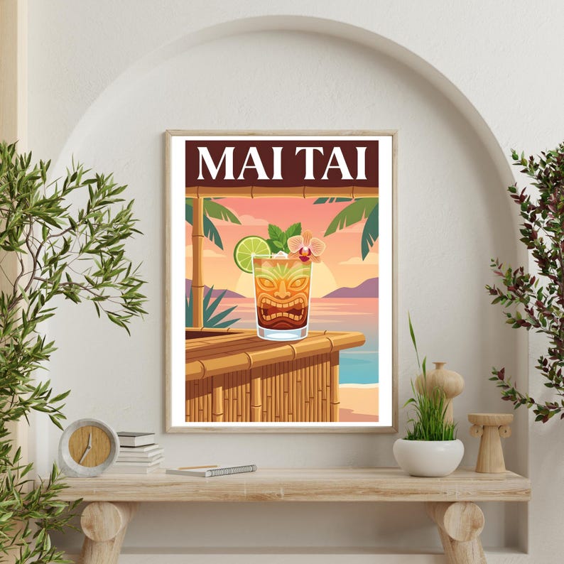 Vintage Mai Tai Cocktail Poster | Retro Wall Decor, Tropical Bar - Etsy