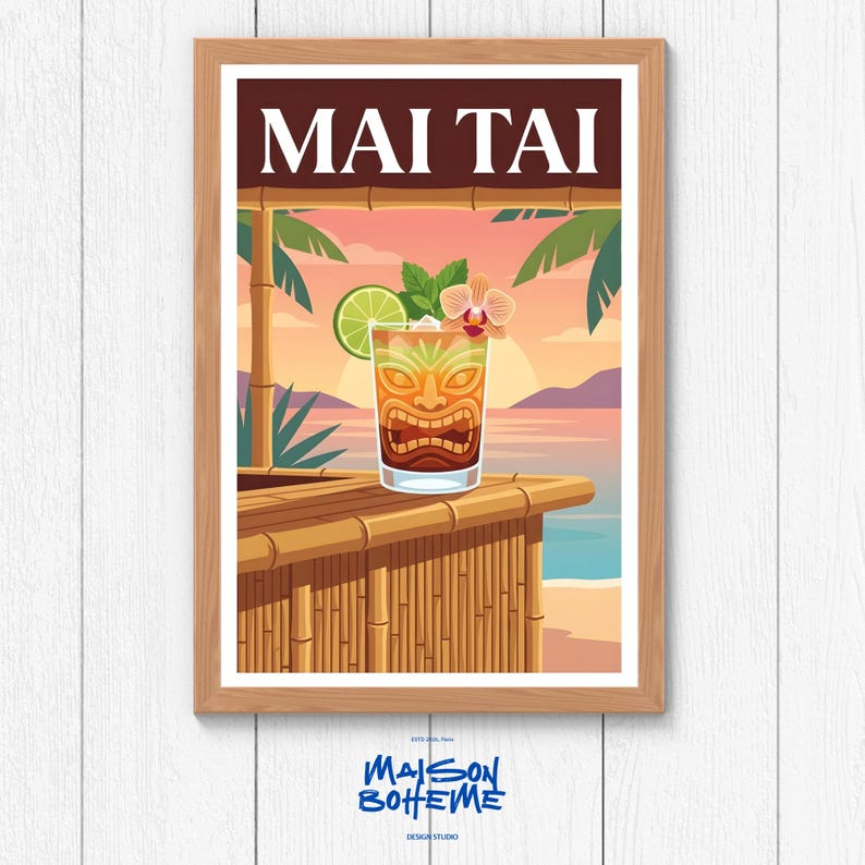 Vintage Mai Tai Cocktail Poster | Retro Wall Decor, Tropical Bar - Etsy