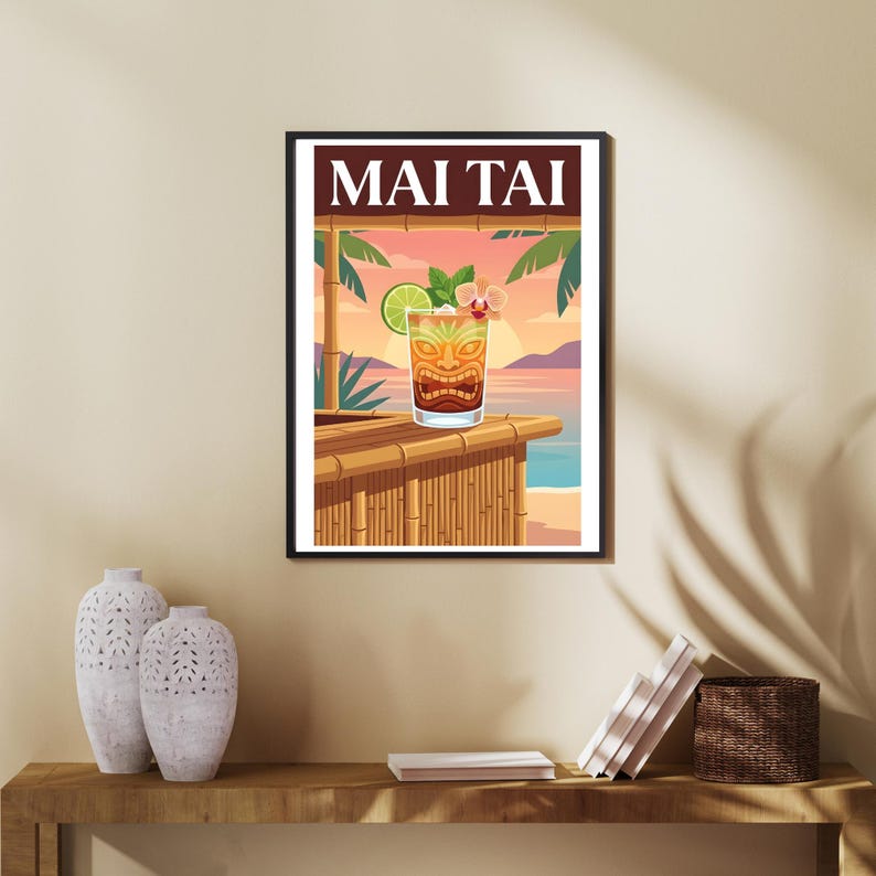 Vintage Mai Tai Cocktail Poster | Retro Wall Decor, Tropical Bar - Etsy
