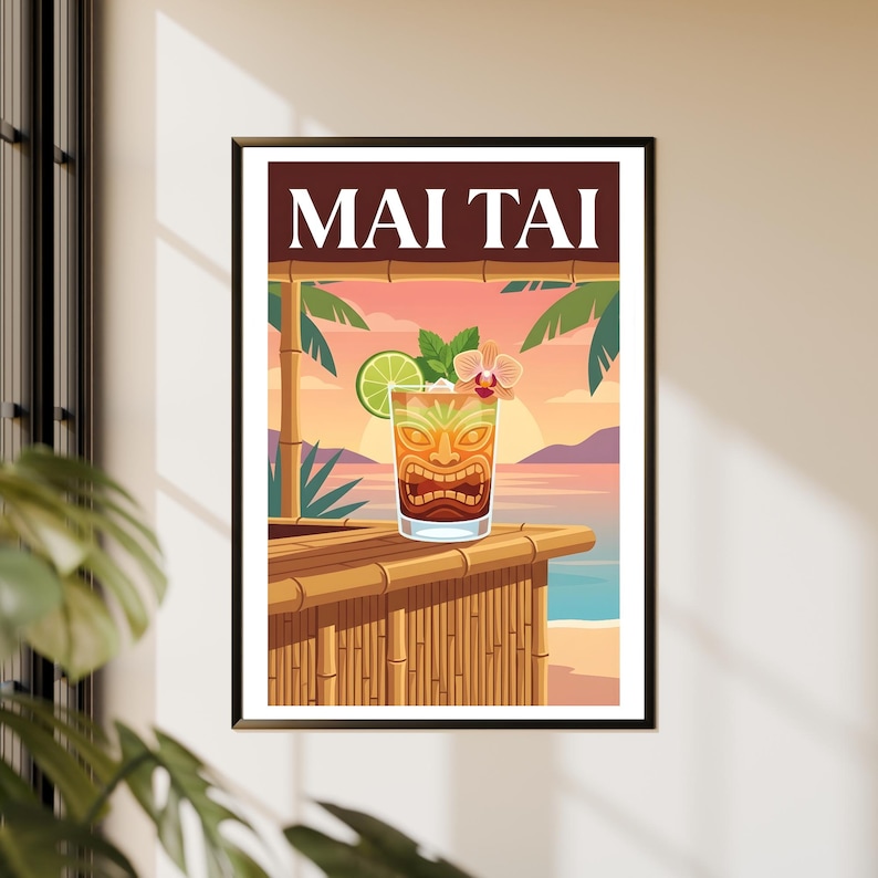 Vintage Mai Tai Cocktail Poster | Retro Wall Decor, Tropical Bar - Etsy