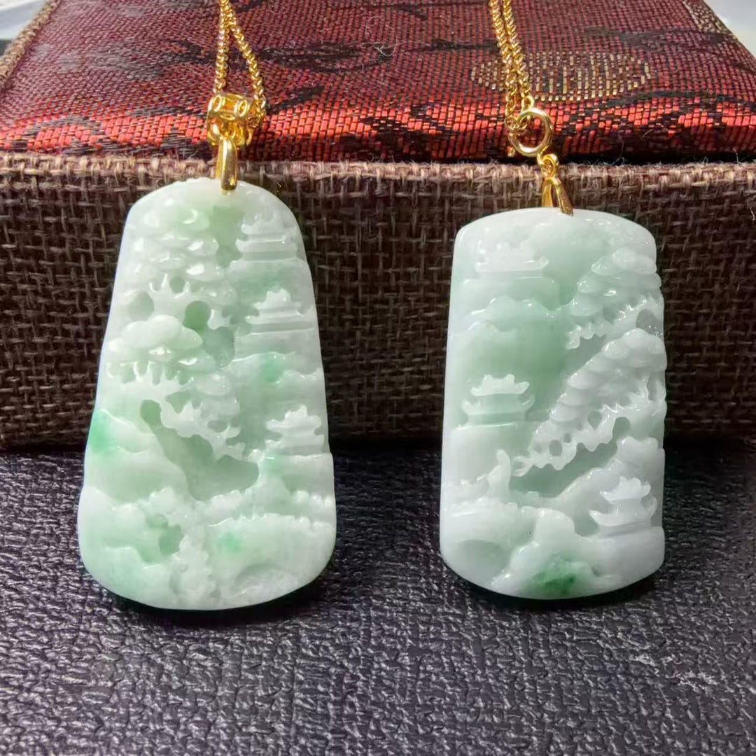 Certified Natural Jadeite Landscape Pendant Necklace (grade A), Green ...