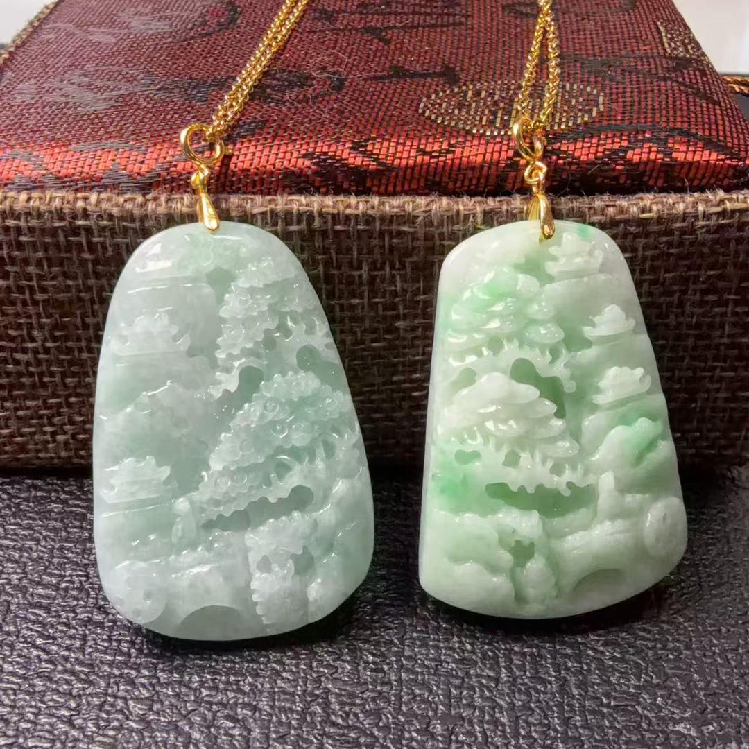 Certified Natural Jadeite ,landscape Pendant Necklace (grade A), Green ...