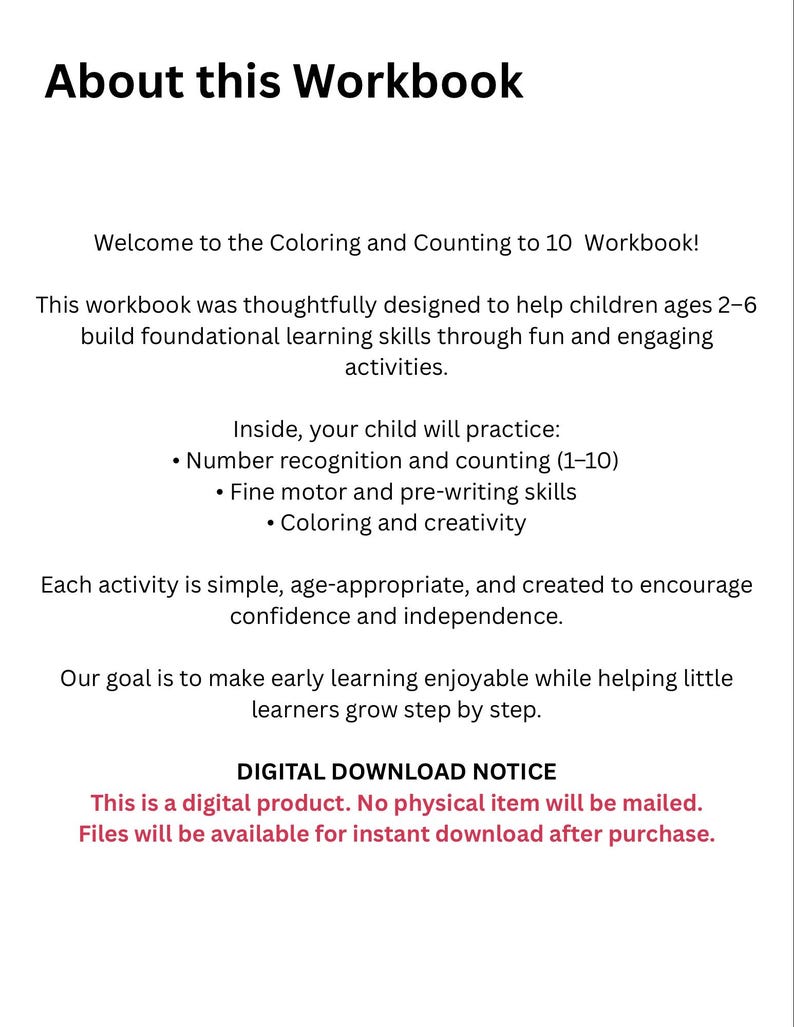 Count and Color to 10 Workbook | Preschool Learning Activities (digital ...