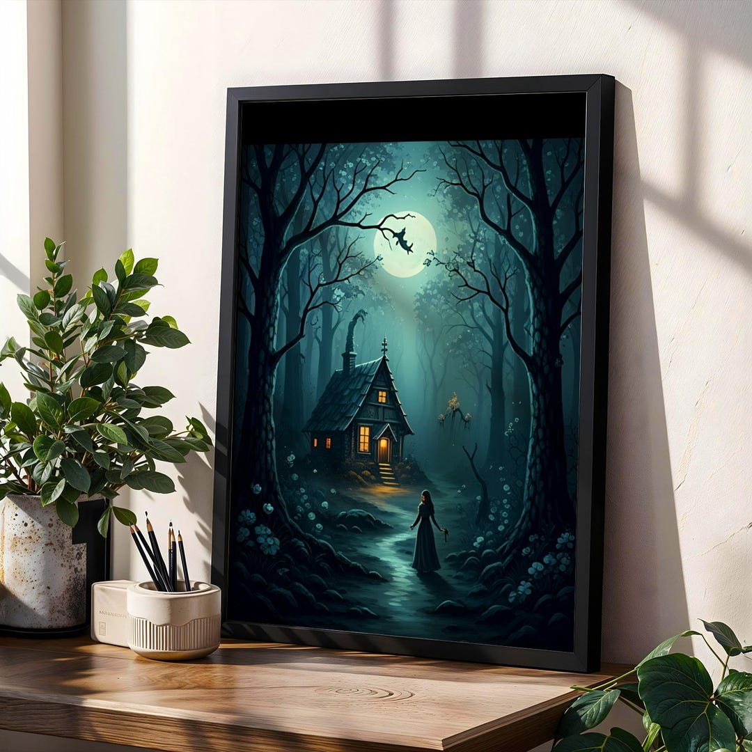 Enchanted Forest Poster - Moody Digital, Teal and Amber - Etsy
