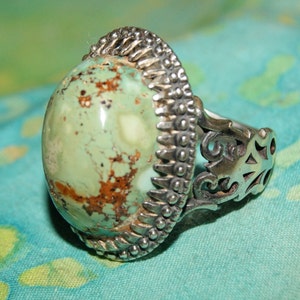 Large Old Turquoise Cab. Sterling Setting. Estate Ring. C1970. Free ...