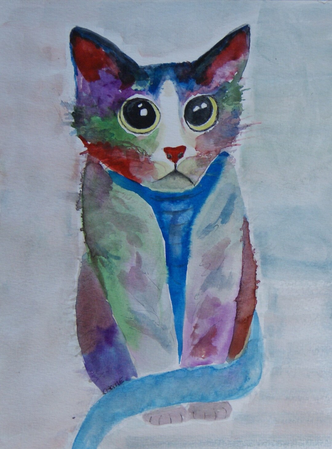 FRAIDY-CAT. Cat Pack Rescue Series. Original Watercolor. Free World ...