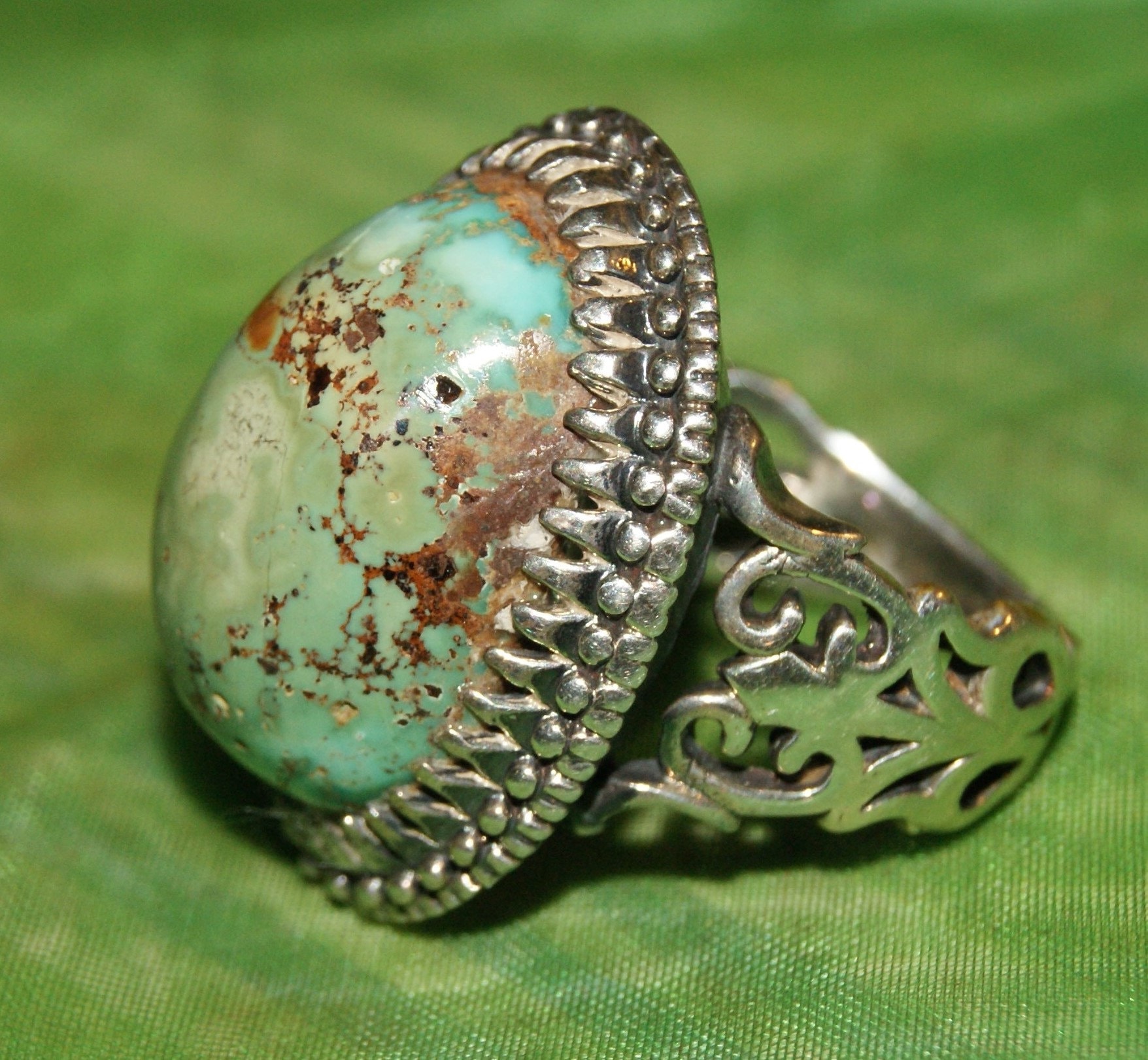 Large Old Turquoise Cab. Sterling Setting. Estate Ring. C1970. Free ...