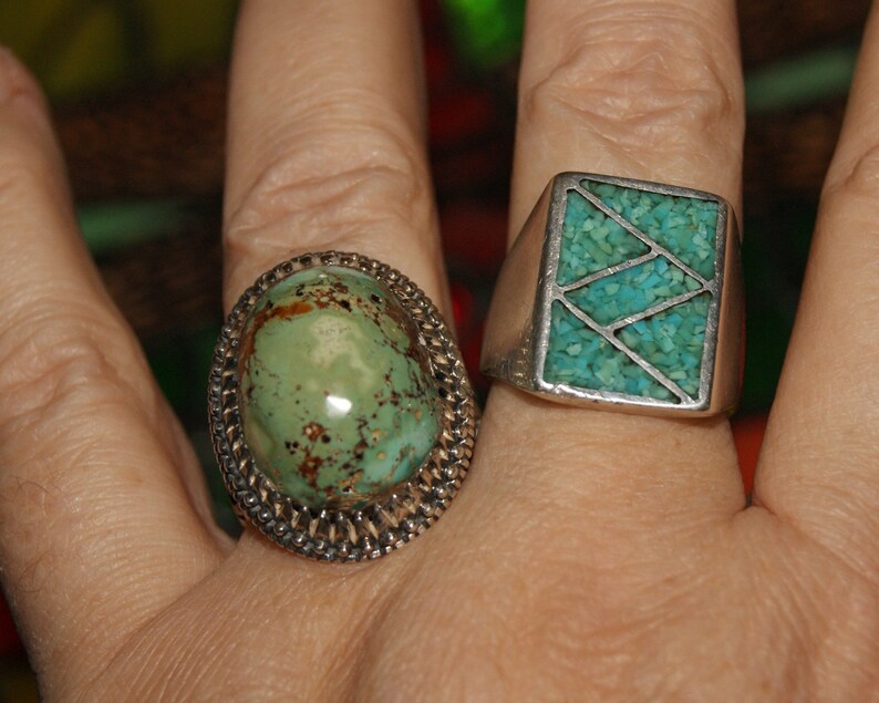 Large Old Turquoise Cab. Sterling Setting. Estate Ring. C1970. Free ...