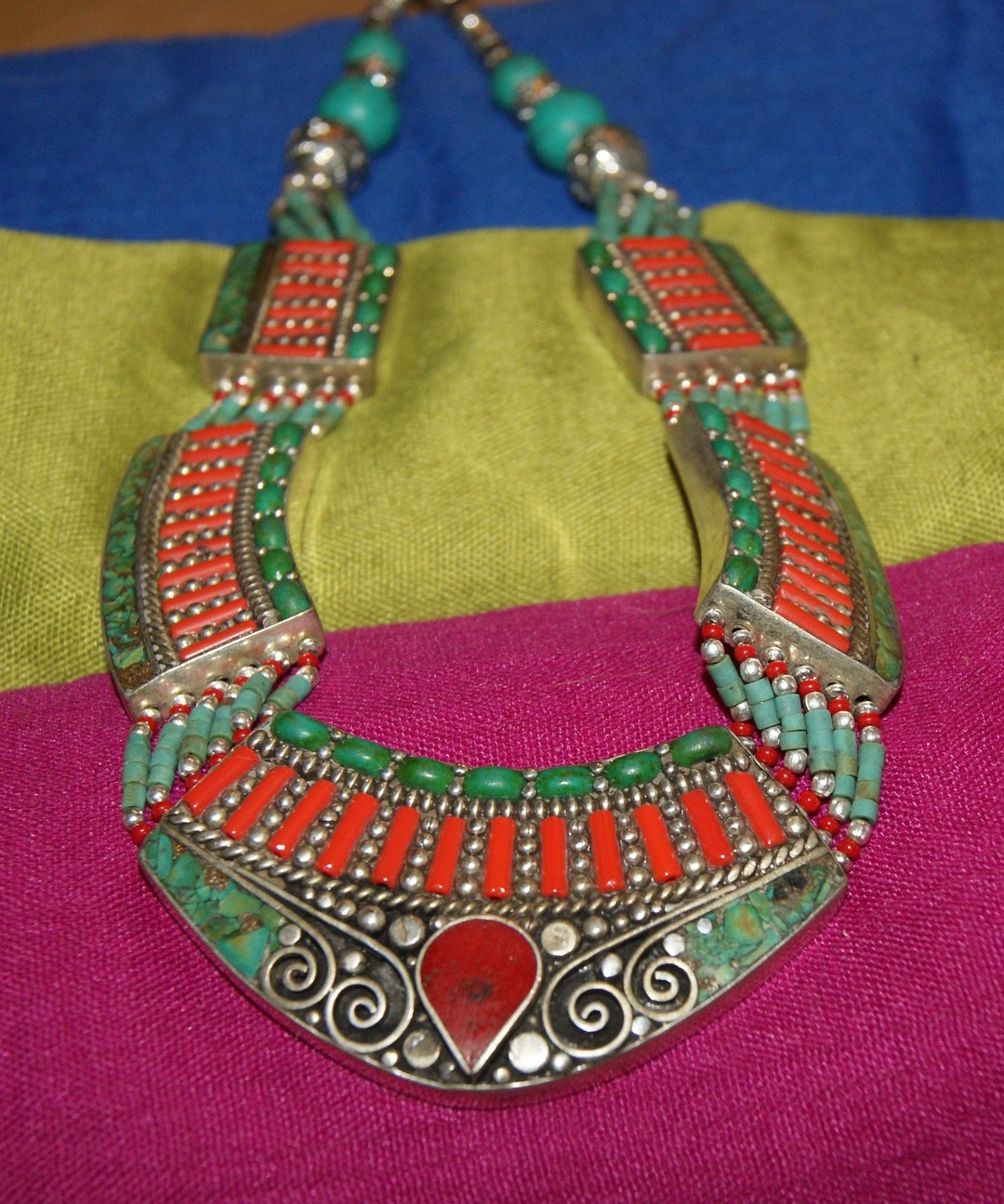 Tibetan Nepalese Necklace. Coral. Turquoise. Hand Wrought. C1990 Free ...