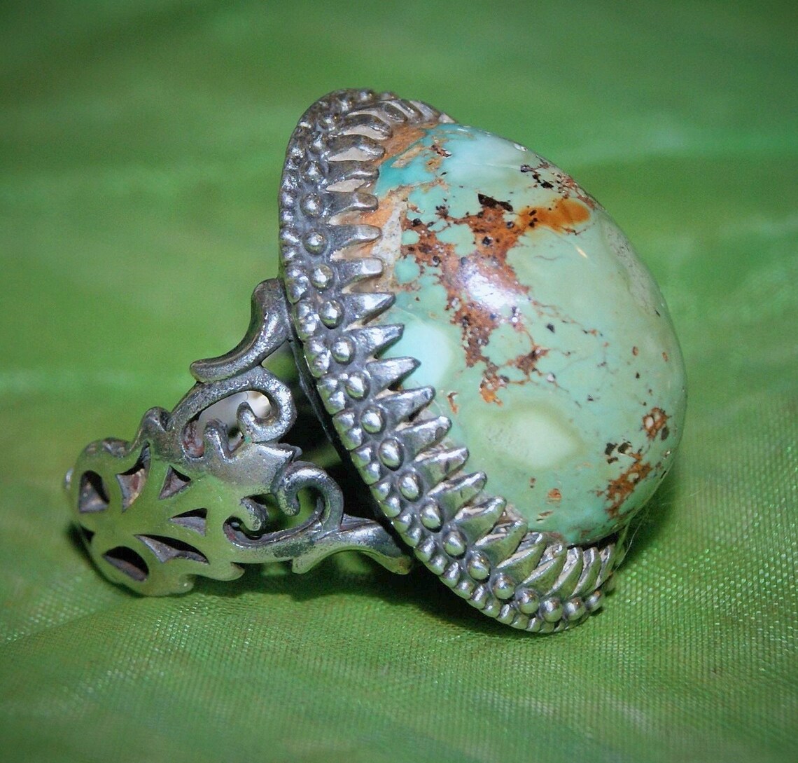 Large Old Turquoise Cab. Sterling Setting. Estate Ring. C1970. Free ...