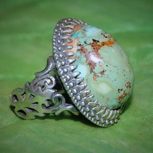 Large Old Turquoise Cab. Sterling Setting. Estate Ring. C1970. Free ...