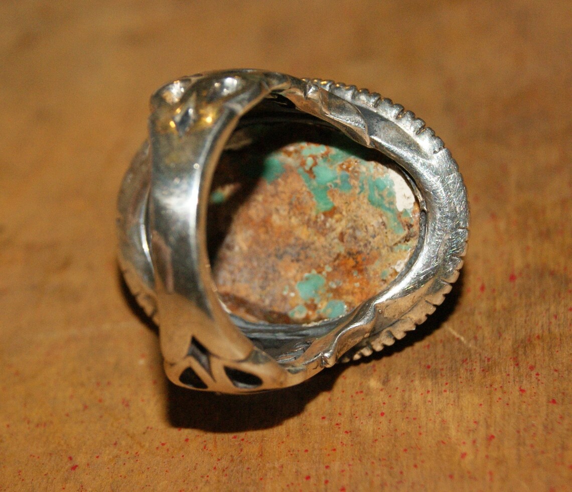 Large Old Turquoise Cab. Sterling Setting. Estate Ring. C1970. Free ...