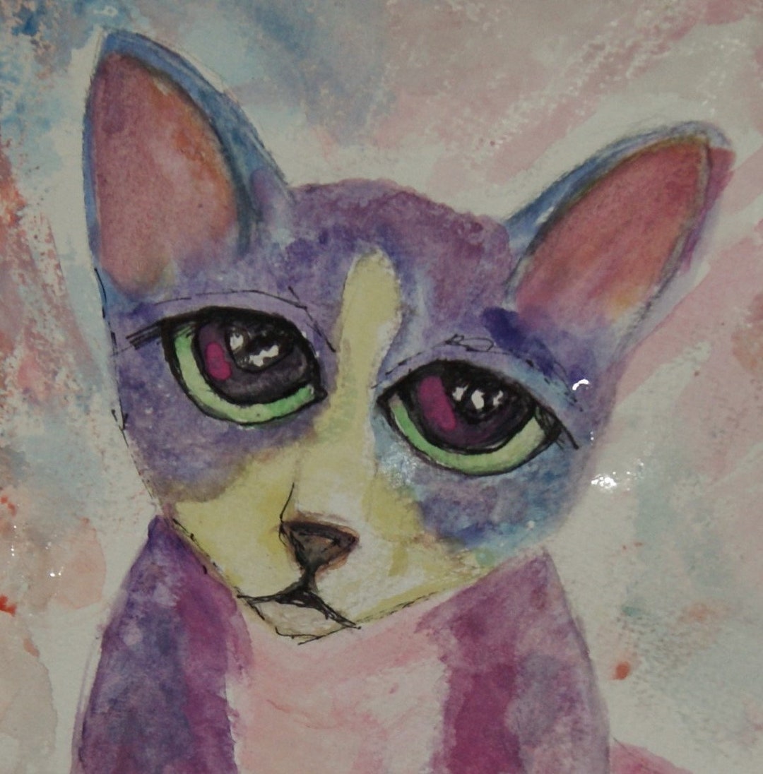 PETUNIA. Cat Pack Rescue Series. Original Watercolor. Free World Ship ...