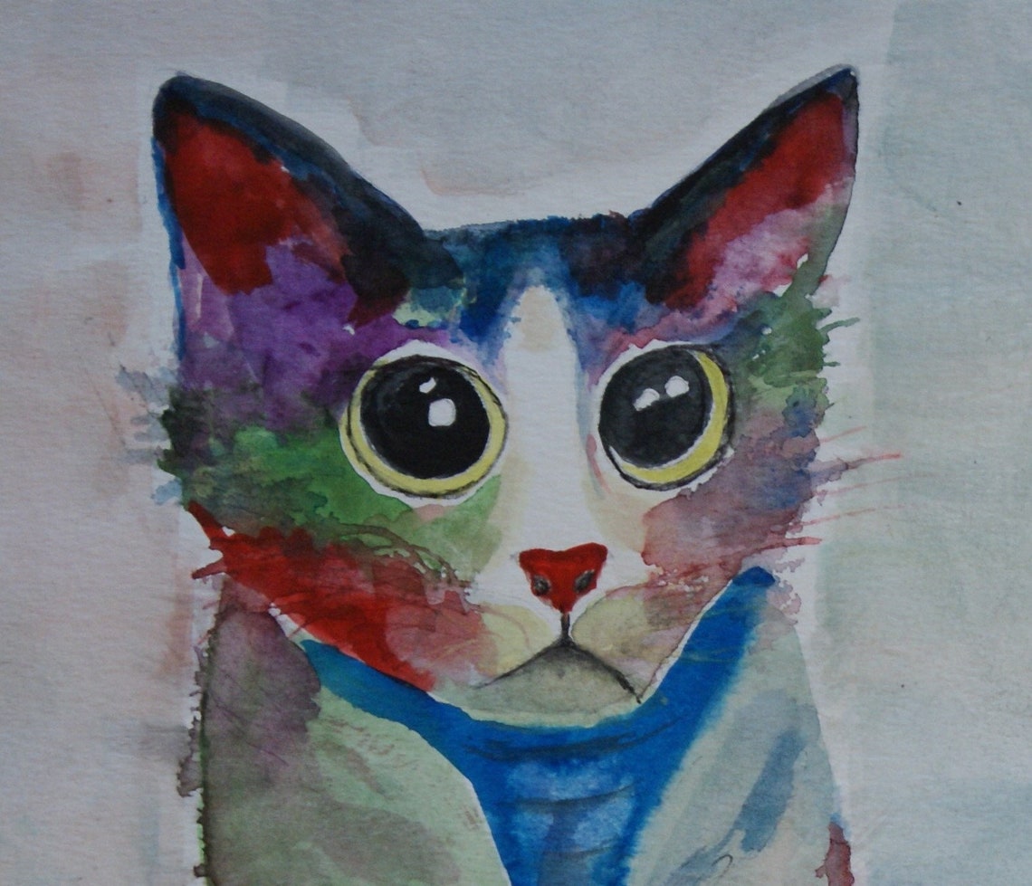 FRAIDY-CAT. Cat Pack Rescue Series. Original Watercolor. Free - Etsy