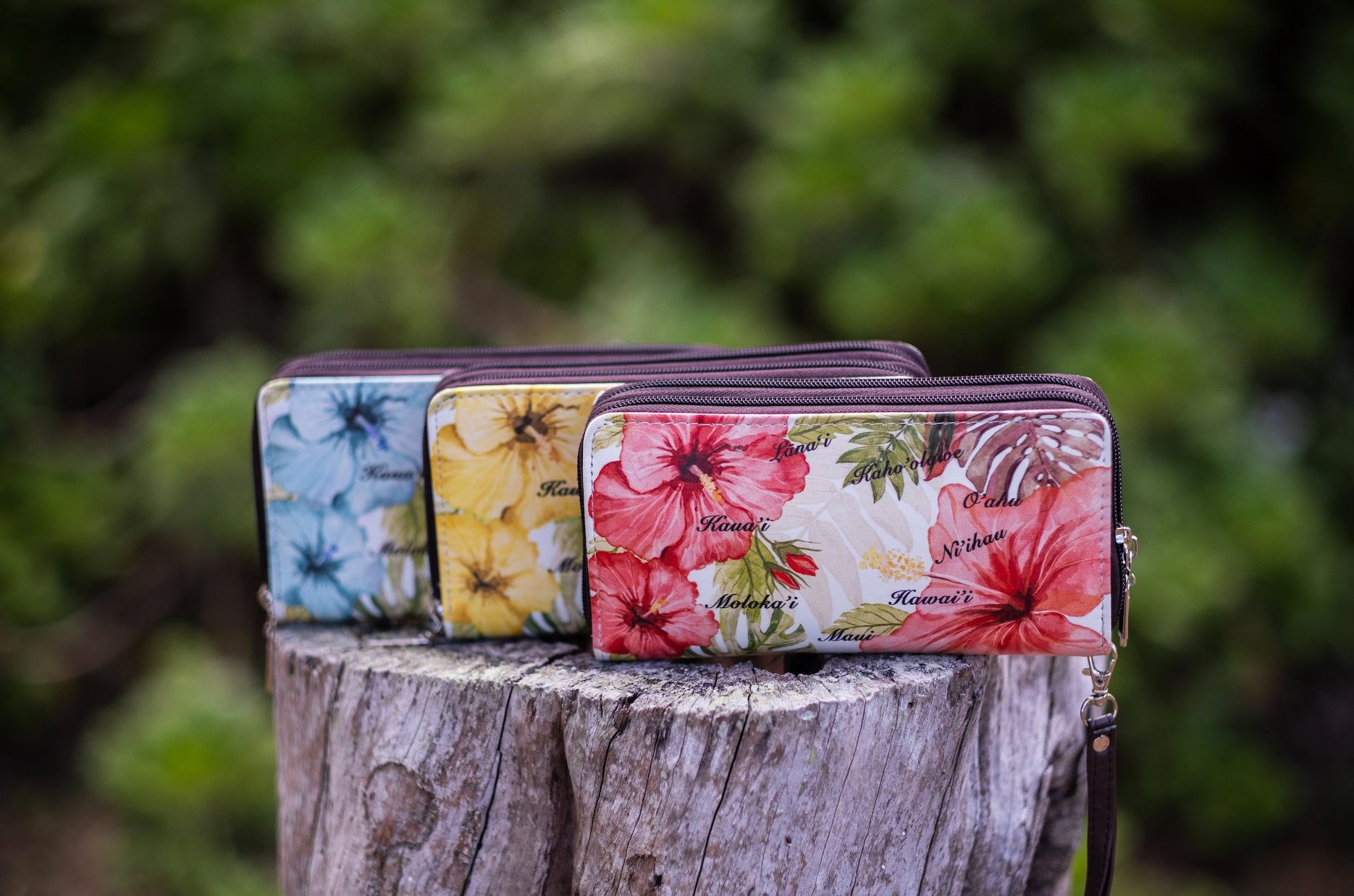Hawaiian Print Wallet, Floral Hibiscus Wristlet, Zipper Clutch Bag, Red ...