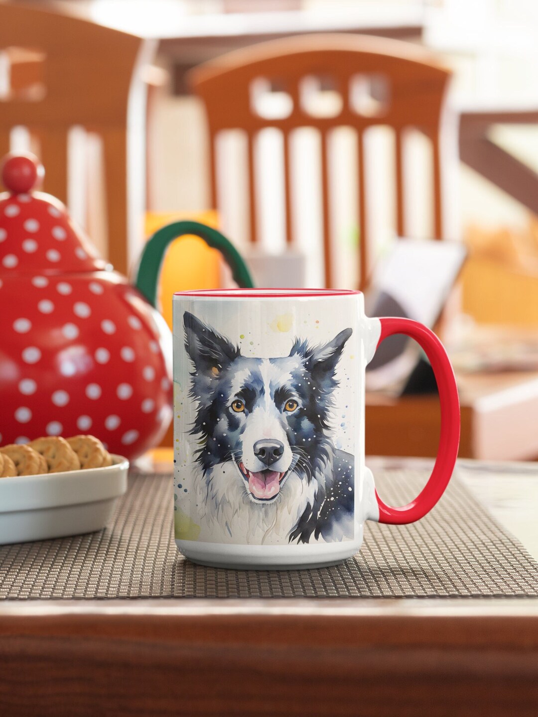 Border Collie Pet Portrait Coffee Mug Colorful Border Collie Owner Gift ...