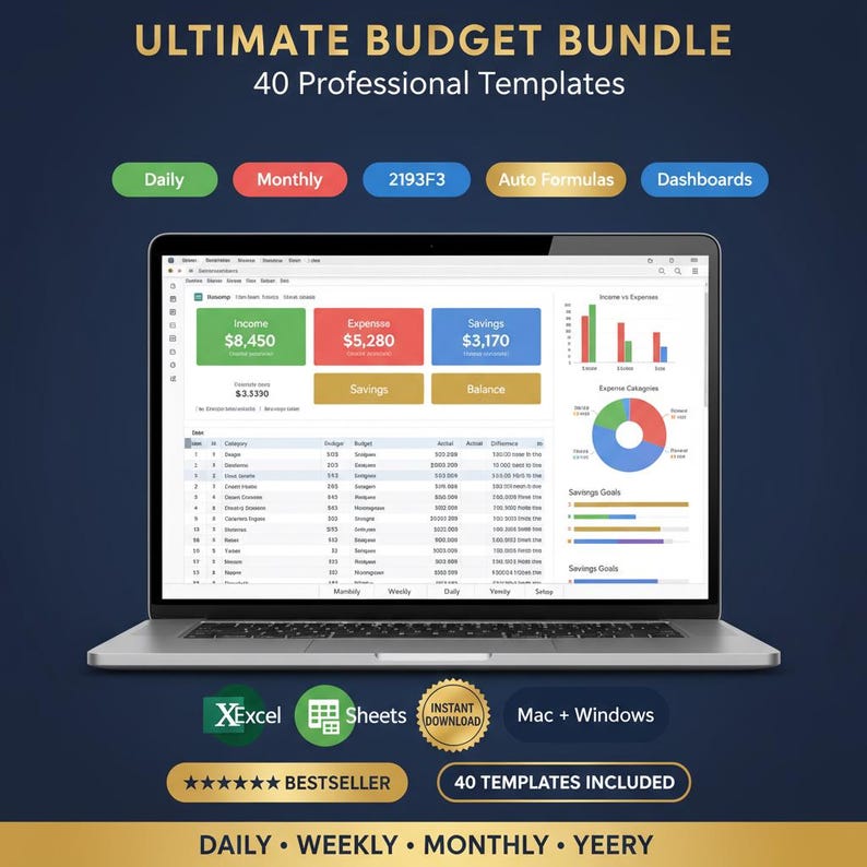 Budget Spreadsheet Bundle | 40 Templates | Digital Download | Monthly ...