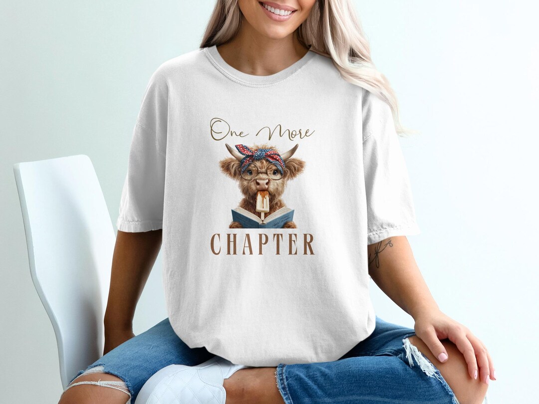 Highland Cow Reading Book T-shirts, One More Chapter Book Lover Tee ...
