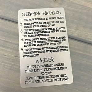 Miranda Warning Card Miranda Rights Police Officer Card - Etsy