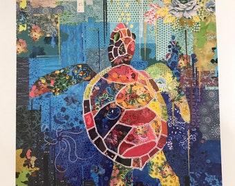 Turtle Collage Laura Heine Applique Quilt Seawell Turtle 45x60 DIY ...