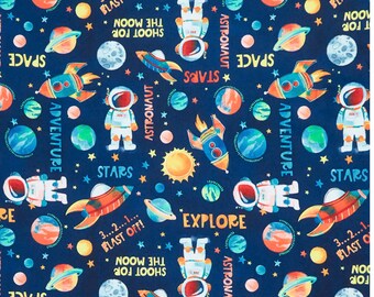 Planet Allover Cotton Fabric by the Yard Blast off Into Space ...