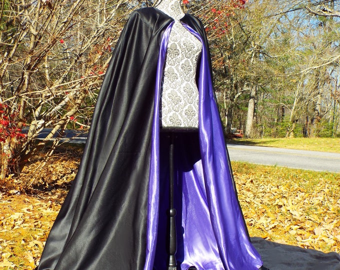 Purple and Black Satin Witches Cape/halloween Cape/theatrical Cape ...