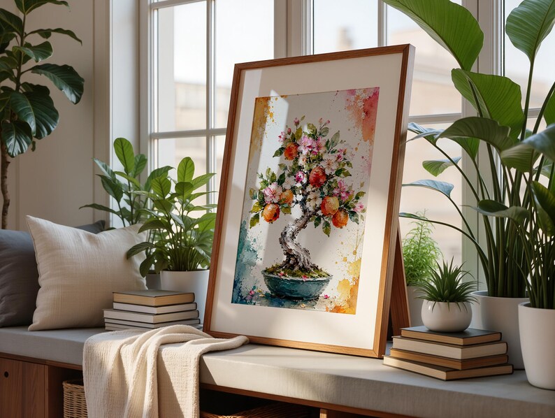 Colorful Bonsai Tree Wall Art Set, Sakura Lemon & Lime Botanical Prints ...