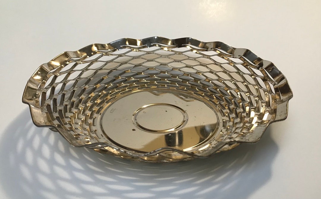 Vintage Weaved Metal Bowl: Silver Tone Scalloped Fruit Bowl - Etsy