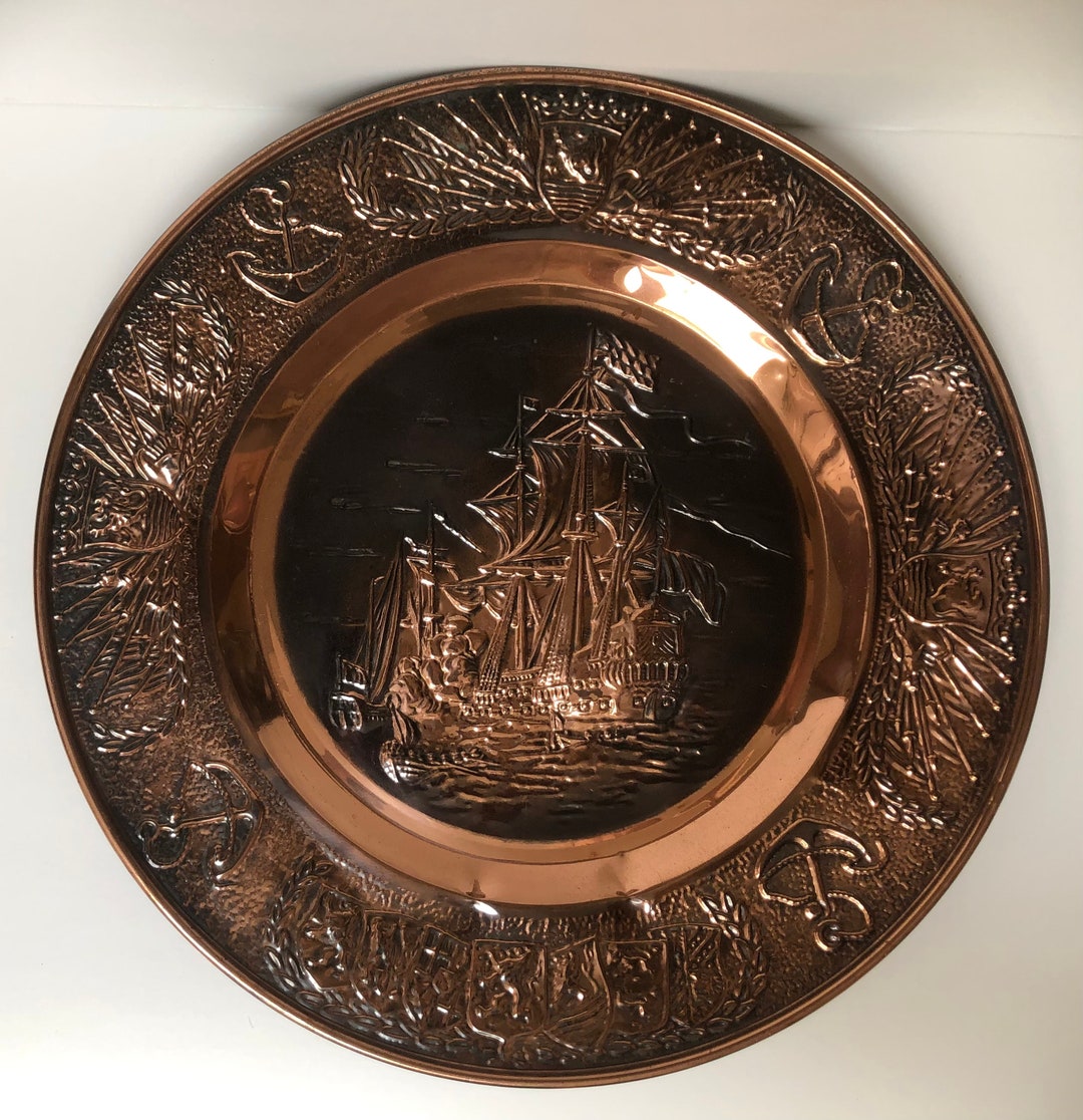 Large Vintage Coppercraft Ship Wall Decor,copper Wall Plate,collector’s ...