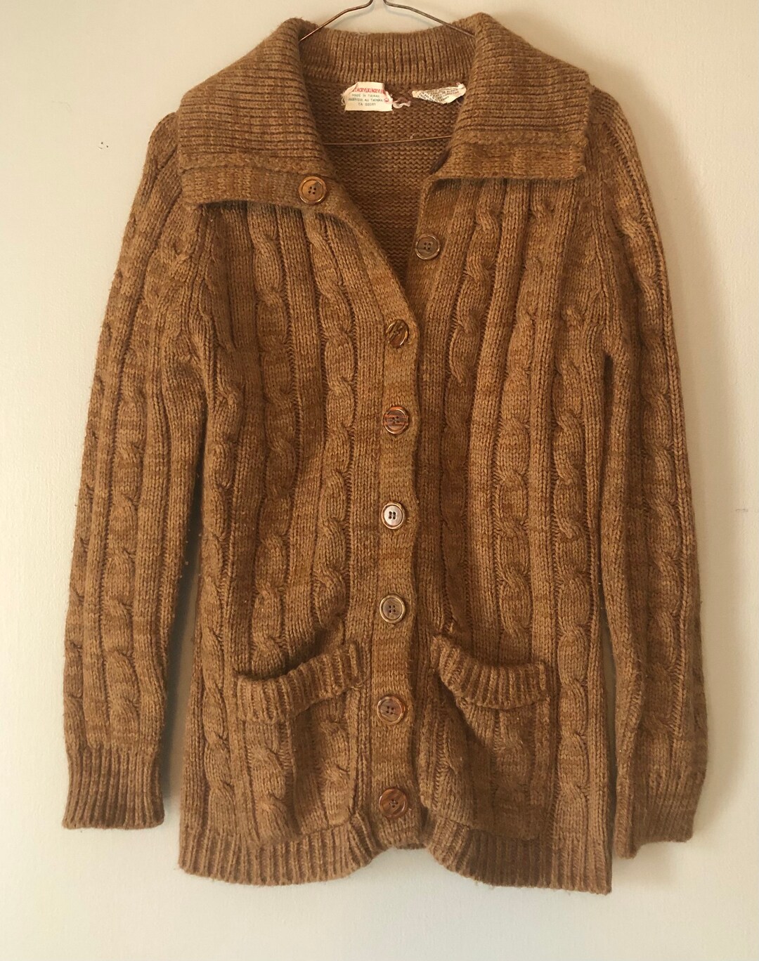 Vintage Cable Knit Acrylic Cardigan With Pockets - Etsy