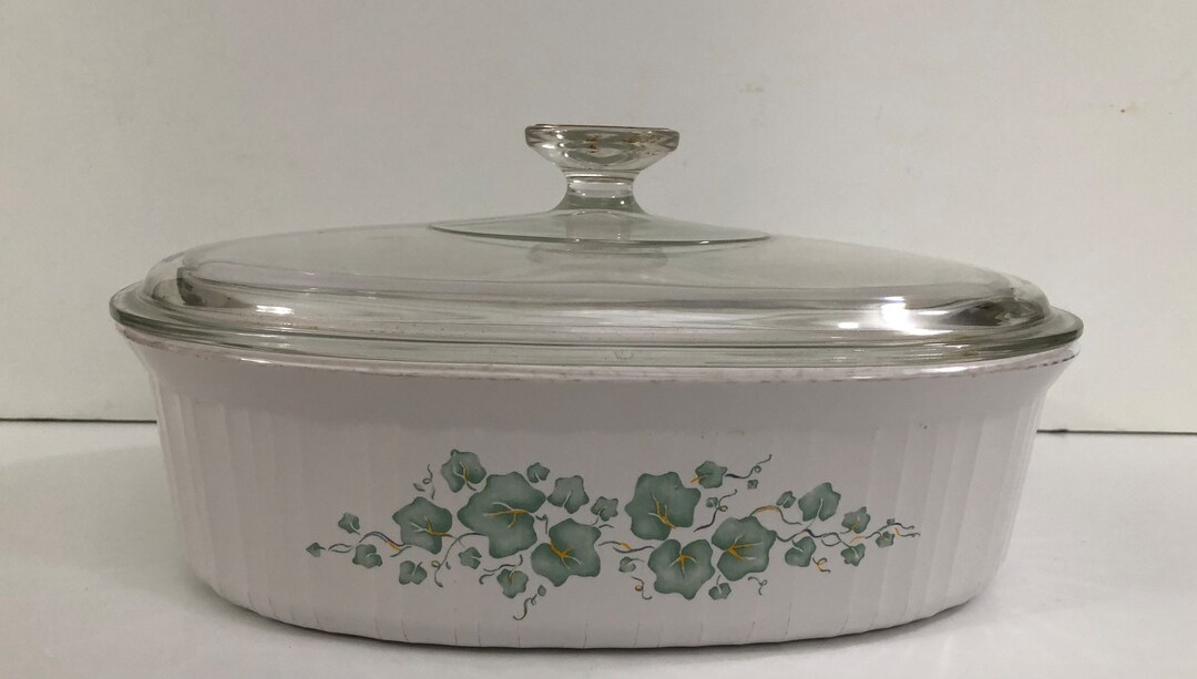 Vintage French White Oval Corning Ware Casserole Dish With Calloway Ivy Pattern - Etsy