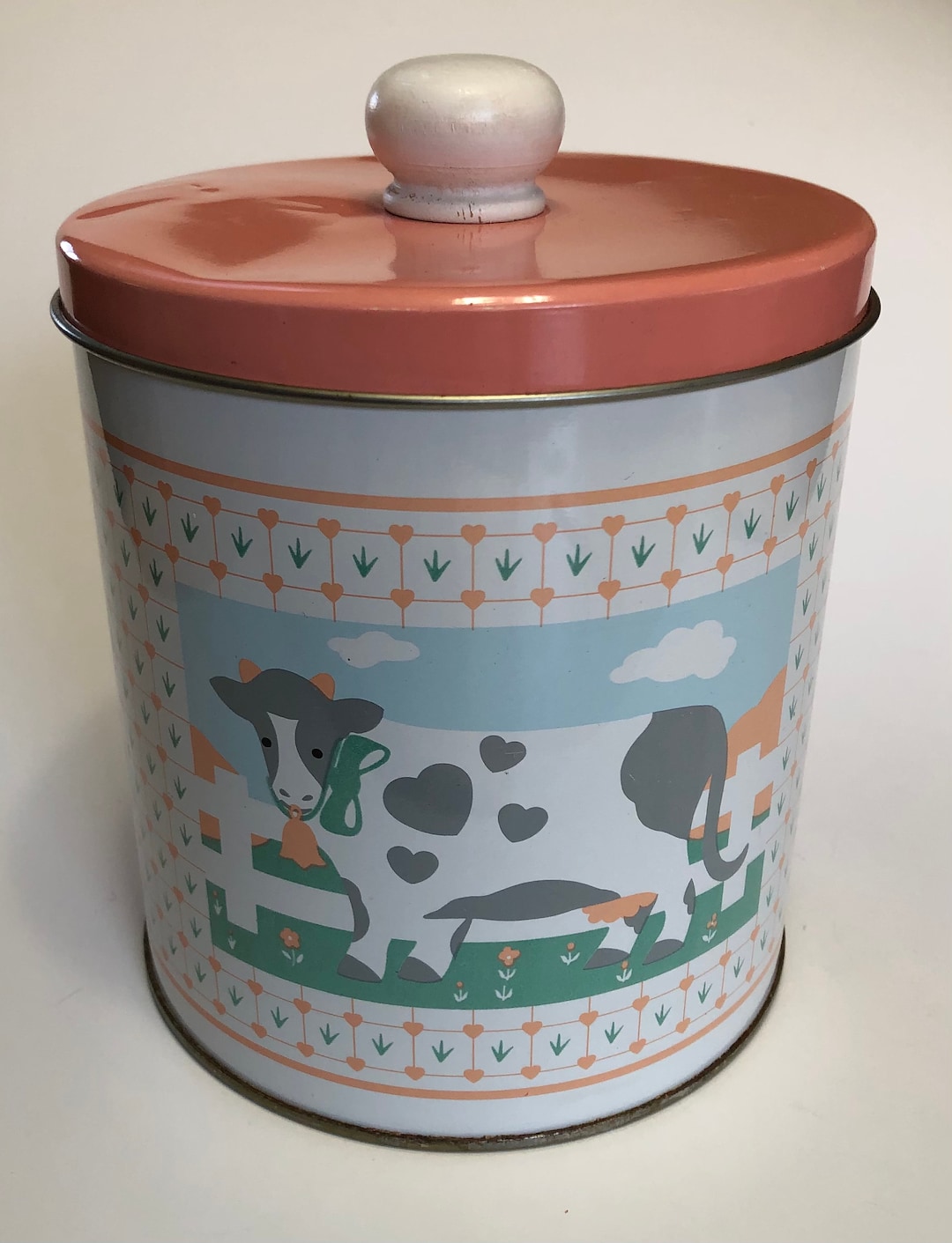 Vintage Canister/tin/cow Picture Container - Etsy