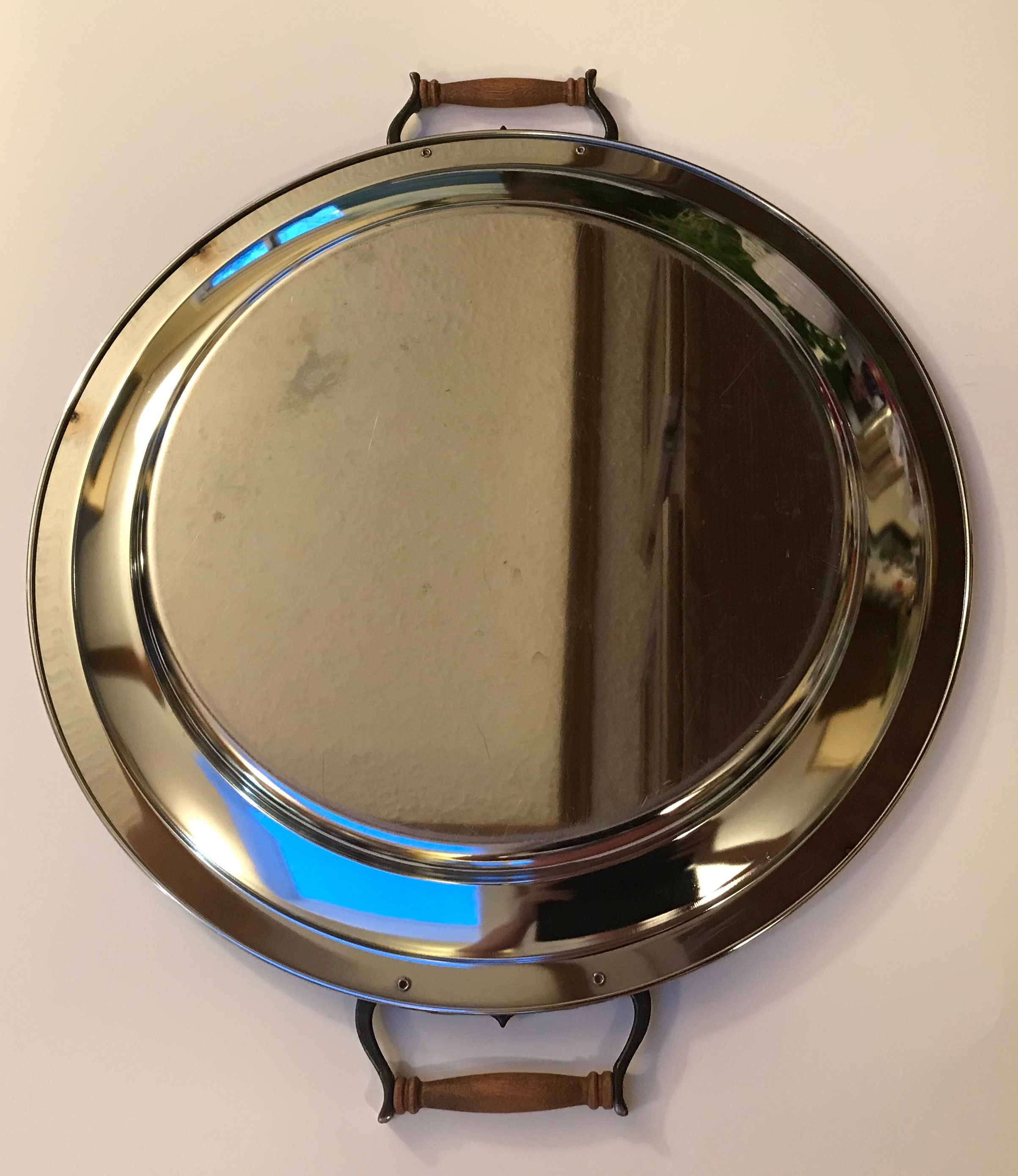 Large Round Vintage Metal Tray/serving Tray - Etsy UK