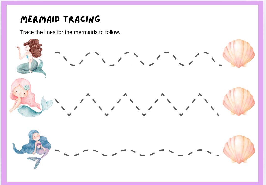 Princess Mermaid Fairy Tracing Worksheets | Preschool Prewriting Fine ...
