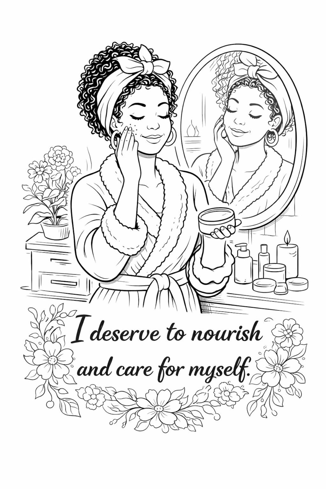 Black Girl Self-care Coloring Page | Affirmation Printable, Spa Moment ...