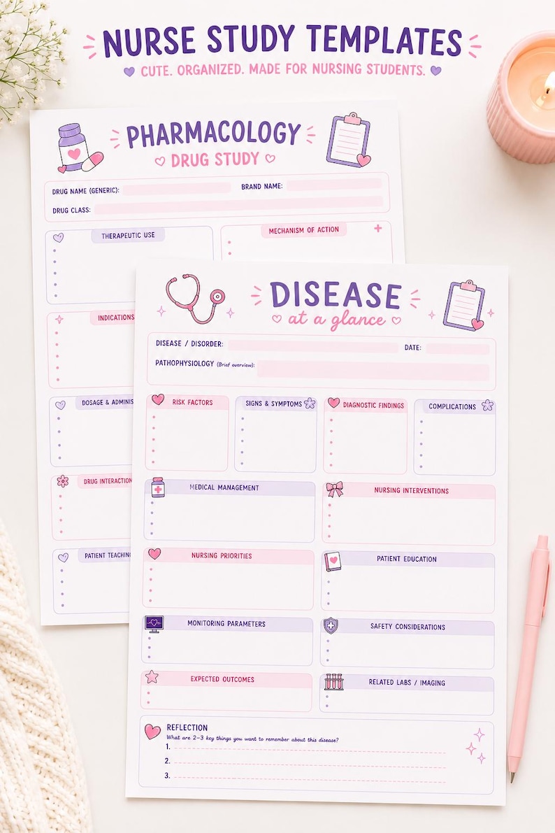 Nursing Study Templates Bundle, Pharmacology Drug Study & Disease ...
