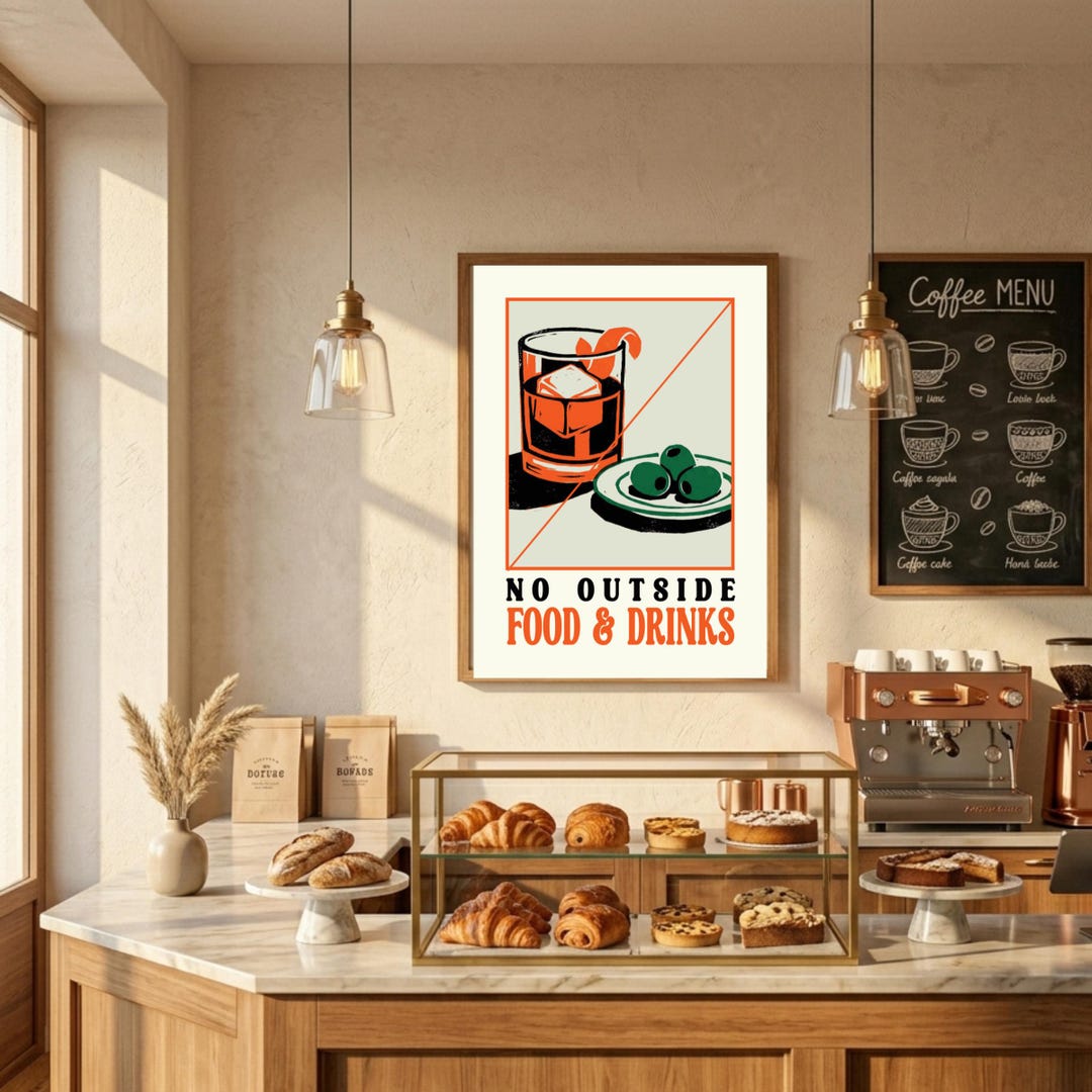 No Outside Food Drinks Sign, Retro House Rules Art, Airbnb Rental Decor ...