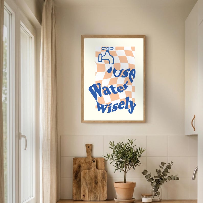 Use Water Wisely Sign, Minimalist Retro Bathroom Art (digital File) - Etsy