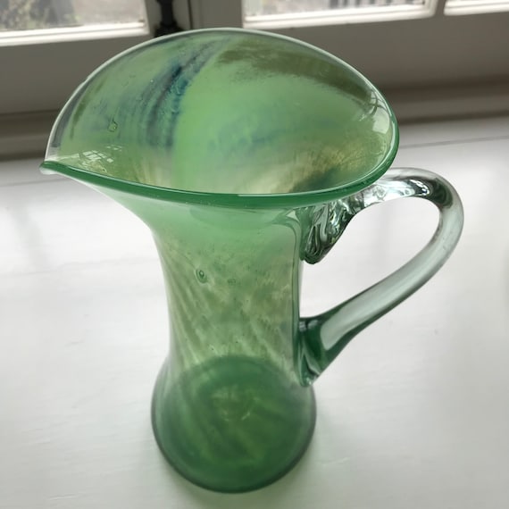 Handblown Kerry Crafted Glass Vase Jug Pitcher Green Glass Etsy