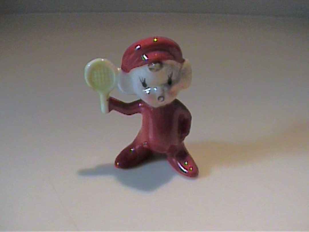 Vintage 1950's Miniature Ceramic Red Elf With Tennis Racket - Etsy