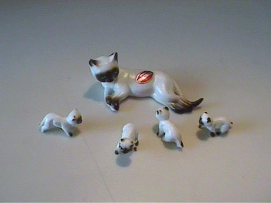 Vintage 1960's Miniature Bone China Siamese Nursing Mother Cat With ...