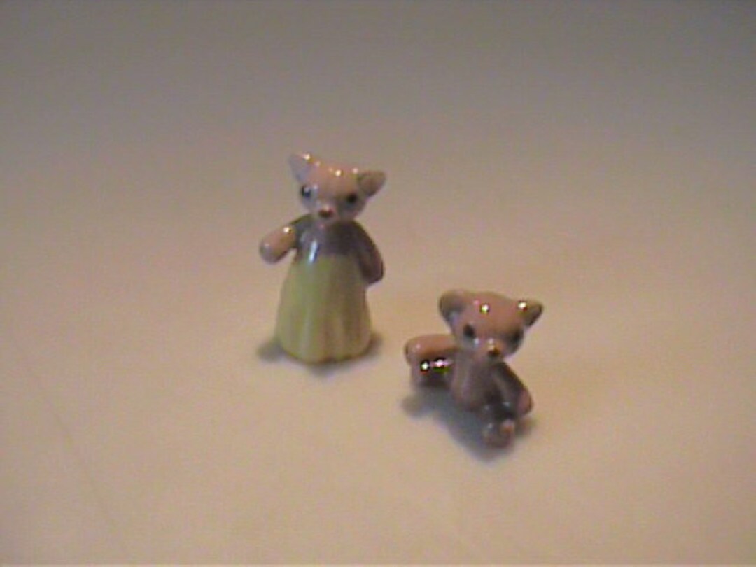 Vintage Miniature Hagen Renaker Mama Bear With Yellow Shirt and Teddy ...