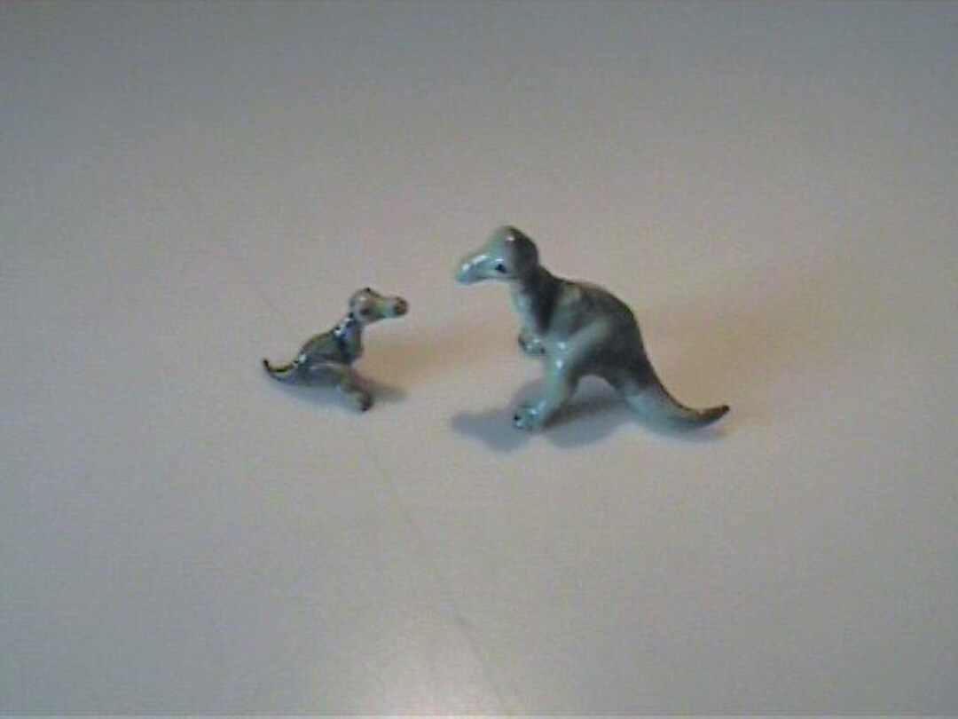 Vintage 1977 Miniature Hagen Renaker Anatosaurus Green Mama & Baby ...