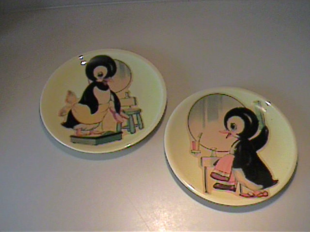 Vintage 1950's Ceramic Yellow Decorative Plates With Decal Character ...