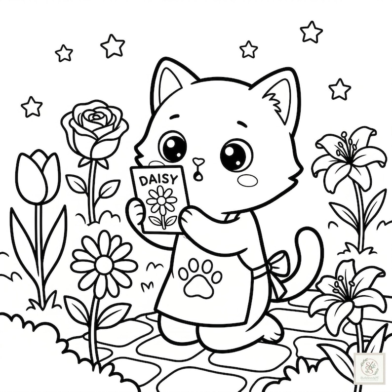Mother's Day Coloring Pages Kids Printable Chibi Cat | Garden Story PDF ...