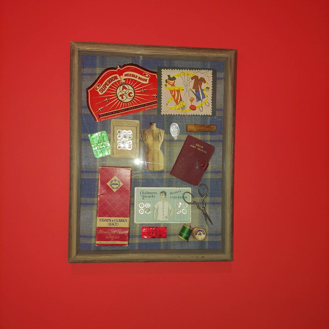 Sewing Shadow Box with Vintage Sewing Notions Wood Framed | Etsy